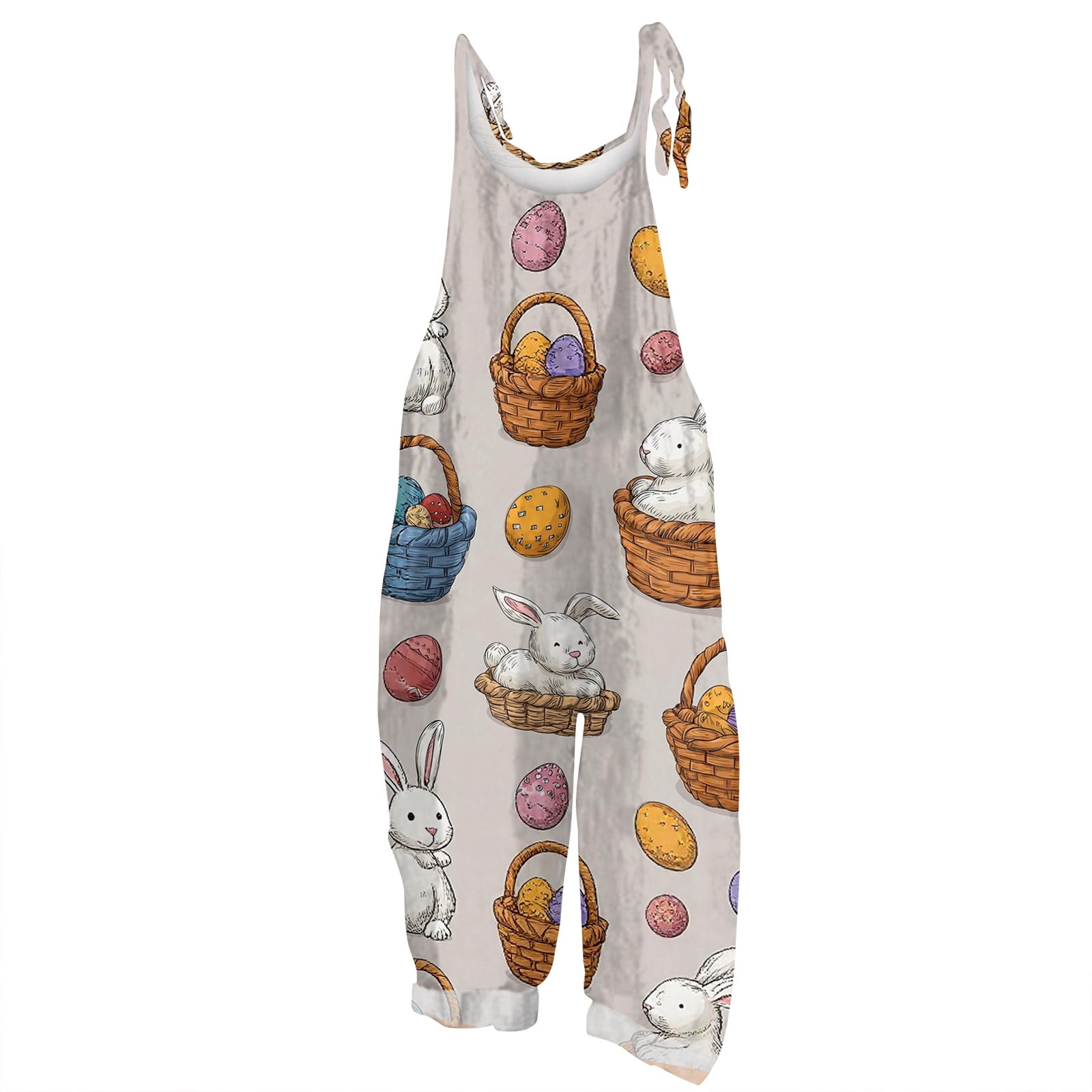 ASDFVBKG Women's Easter Sleeveless Jumpsuits Comfy Square Neck Wide Leg ...