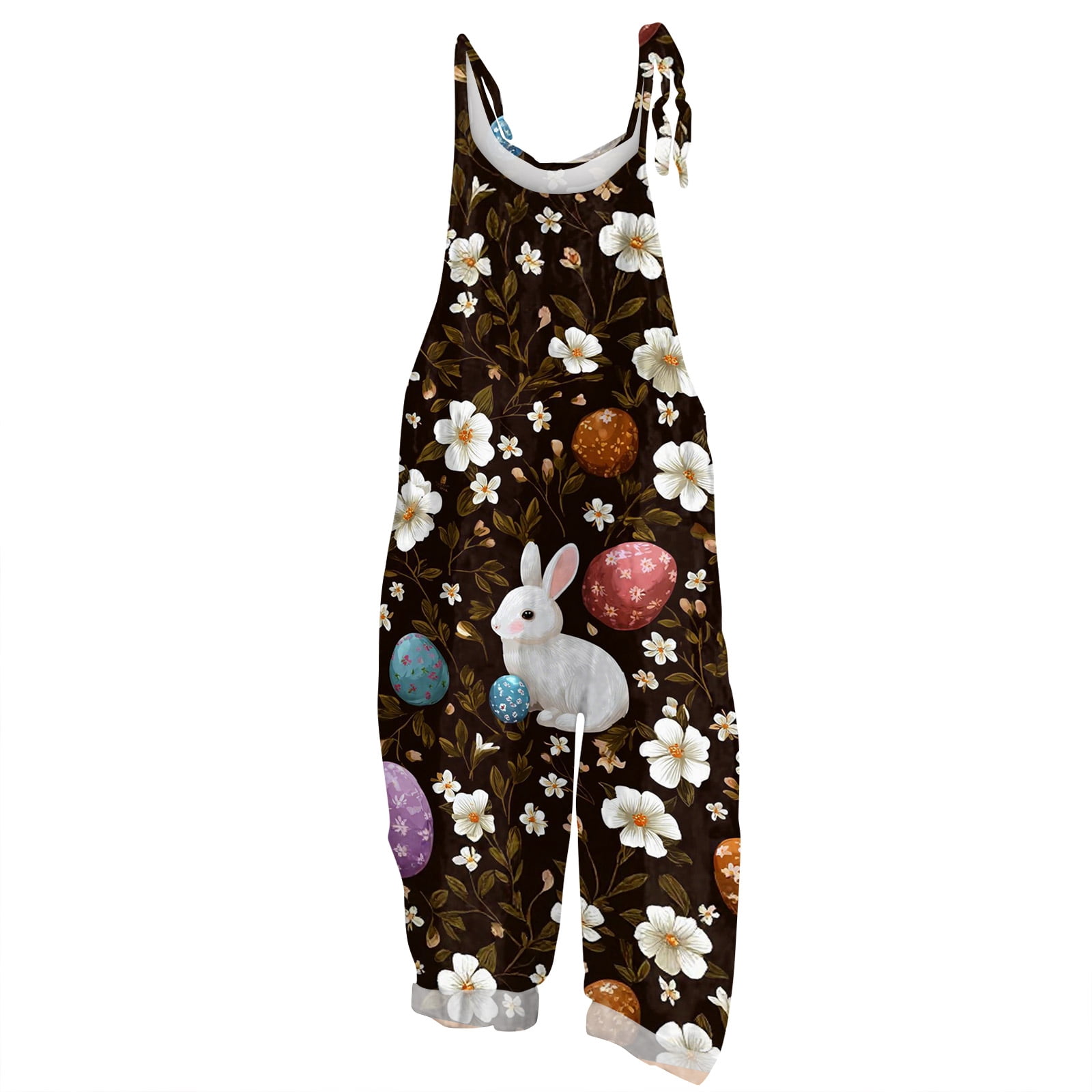 ASDFVBKG Women's Easter Sleeveless Jumpsuits Soft Square Neck Wide Leg ...