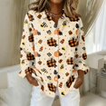 ASDFVBKG Women’s Halloween Long Sleeve Button Down Shirts Pumpkins ...