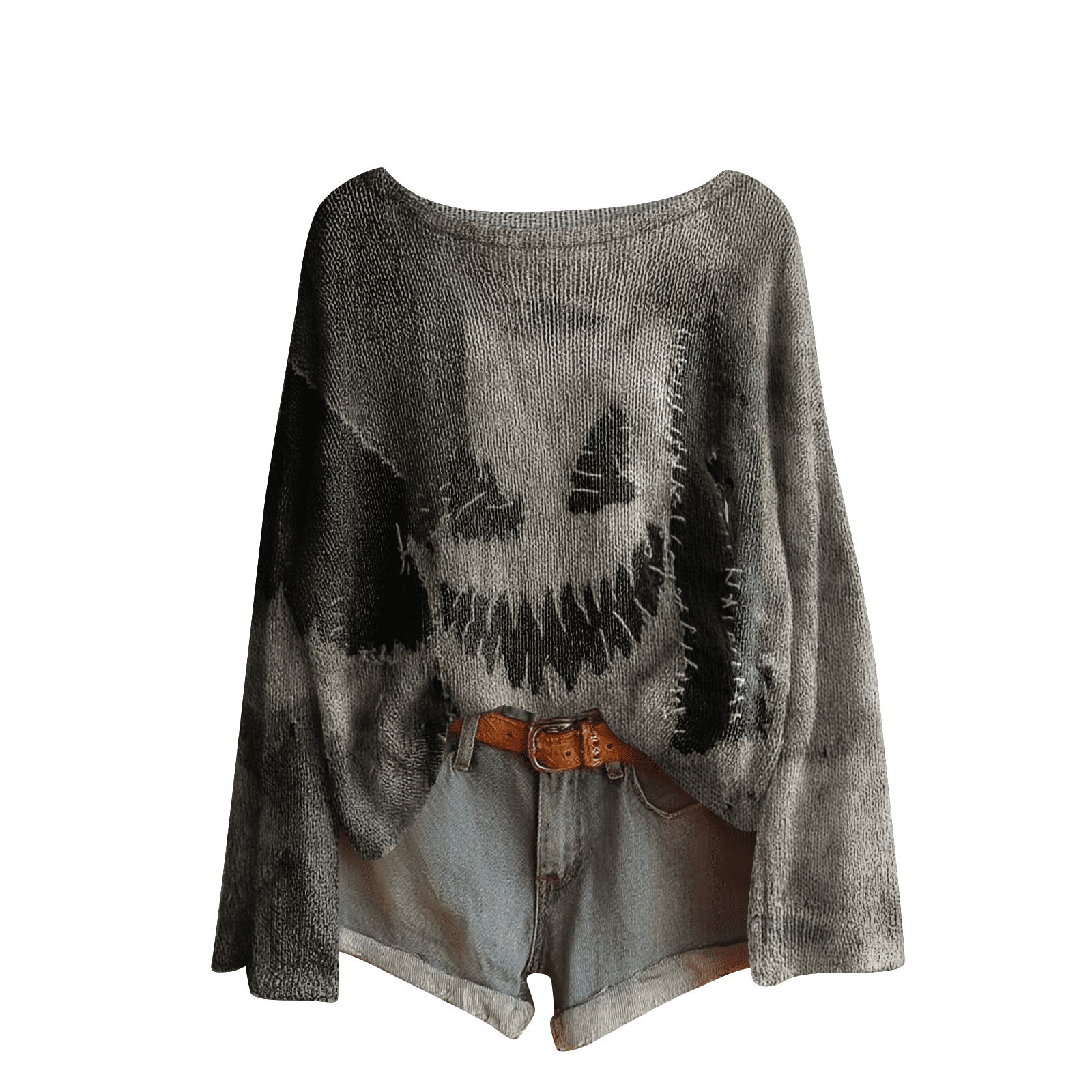 ASDFVBKG Women's Halloween Sweaters 2025 Spooky Face Patchwork Pattern ...