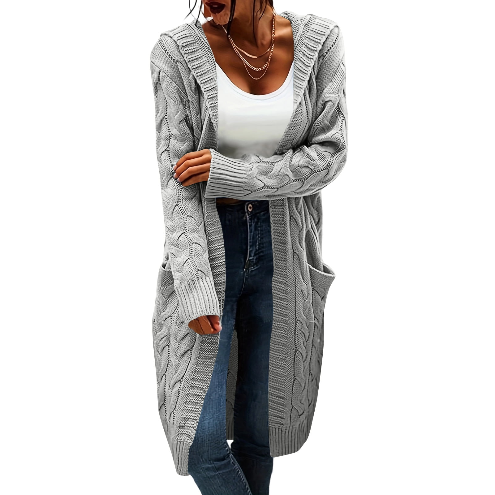 ASDFVBKG Women's Long Cardigan Sweaters Open Front Hooded Long Sleeve ...