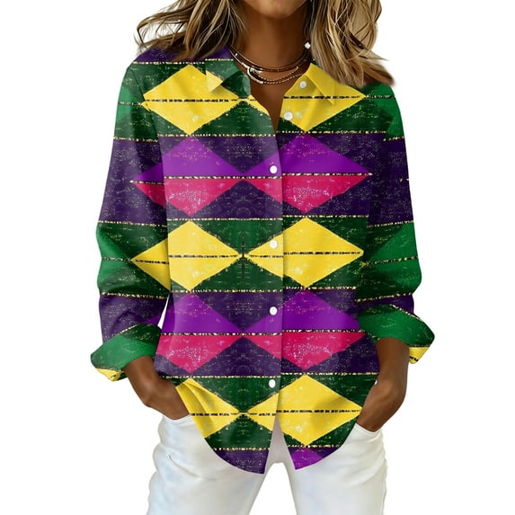 ASDFVBKG Women's Mardi Gras Shirts Long Sleeve Fat Tuesday Blouse ...