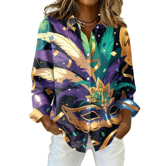 ASDFVBKG Women's Mardi Gras Shirts Long Sleeve Fat Tuesday Blouses ...