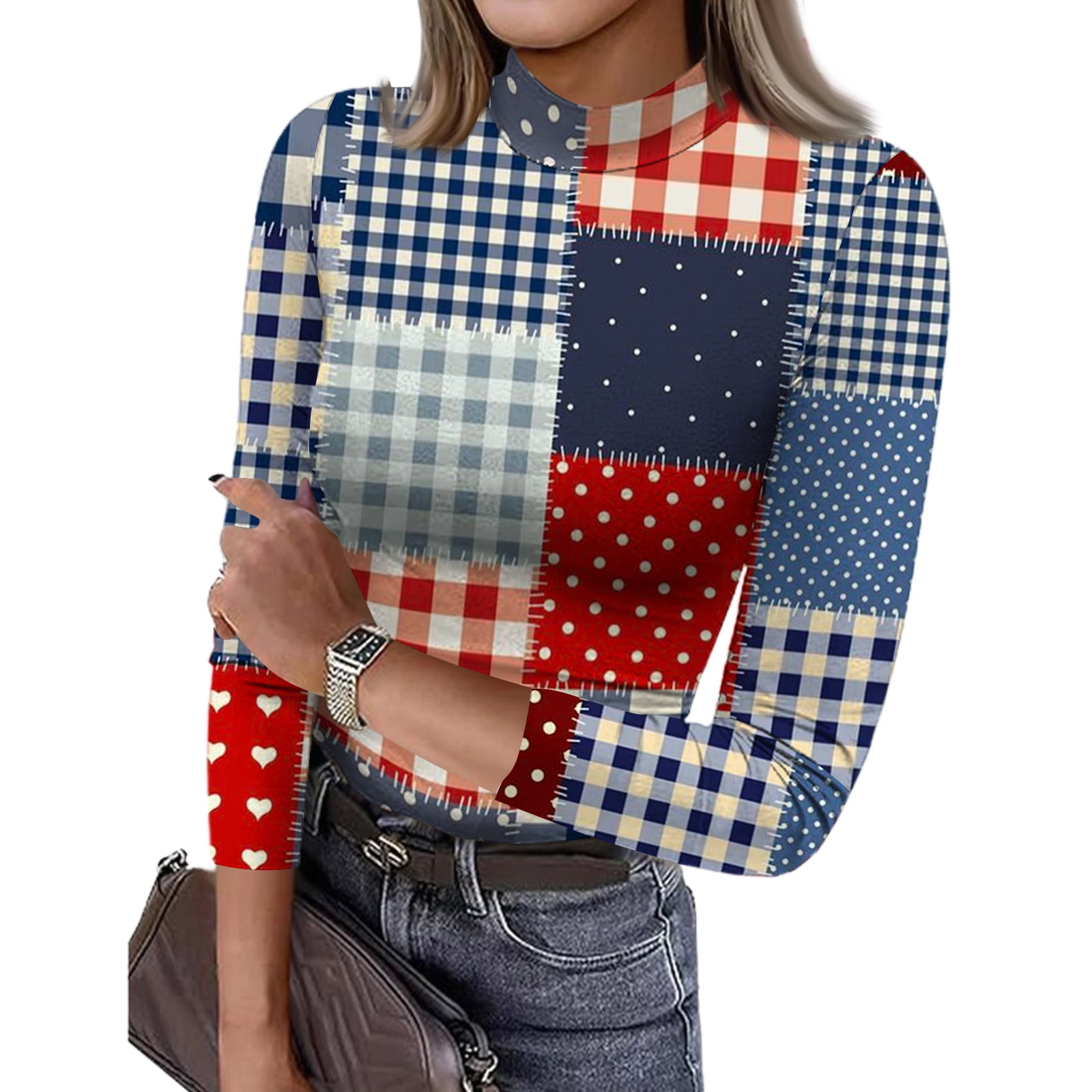 ASDFVBKG Women's Mock Turtleneck Shirts Soft Long Sleeve Basic T-Shirts ...