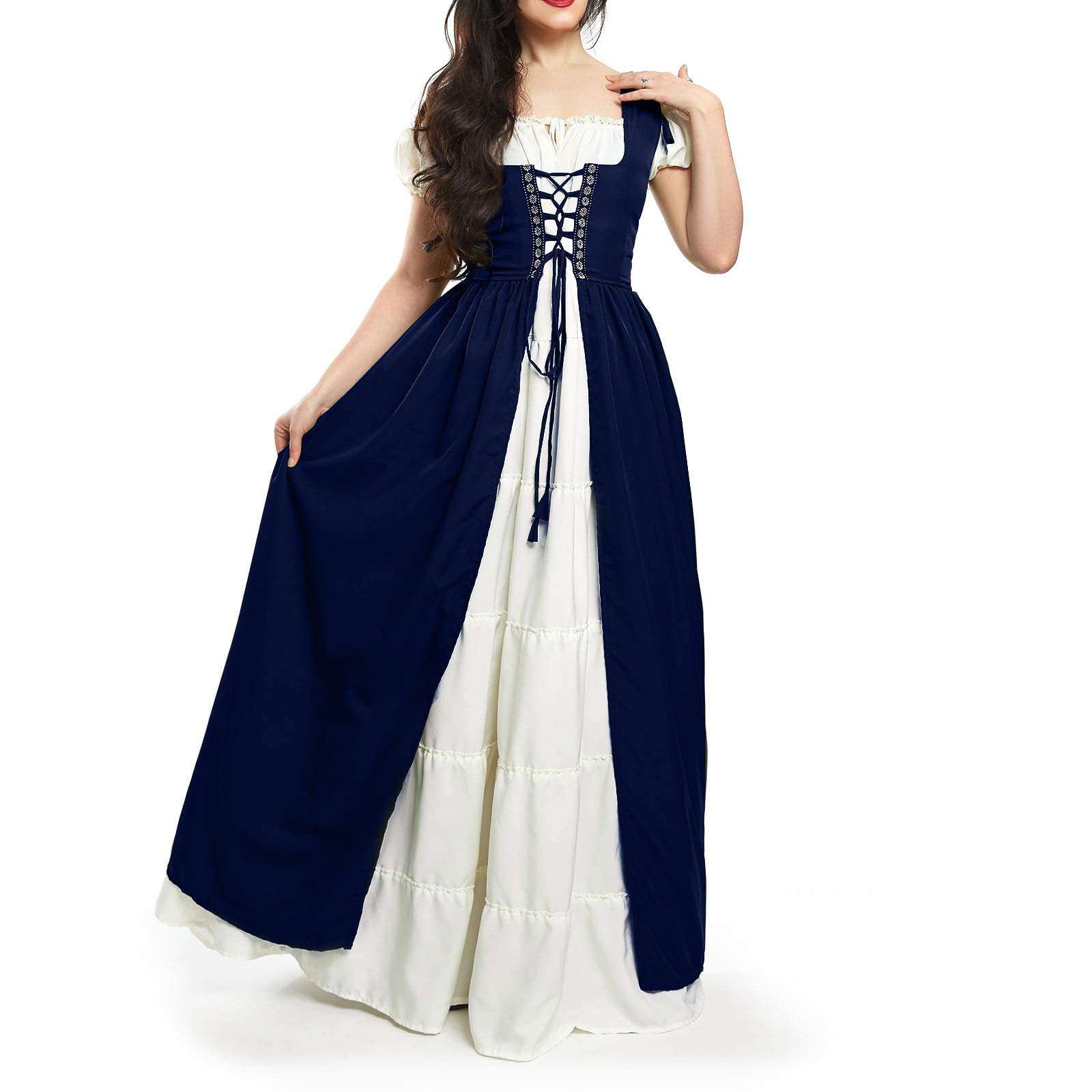 ASDFVBKG Women's Renaissance Dress Cinched Waist Short Sleeve Overdress ...