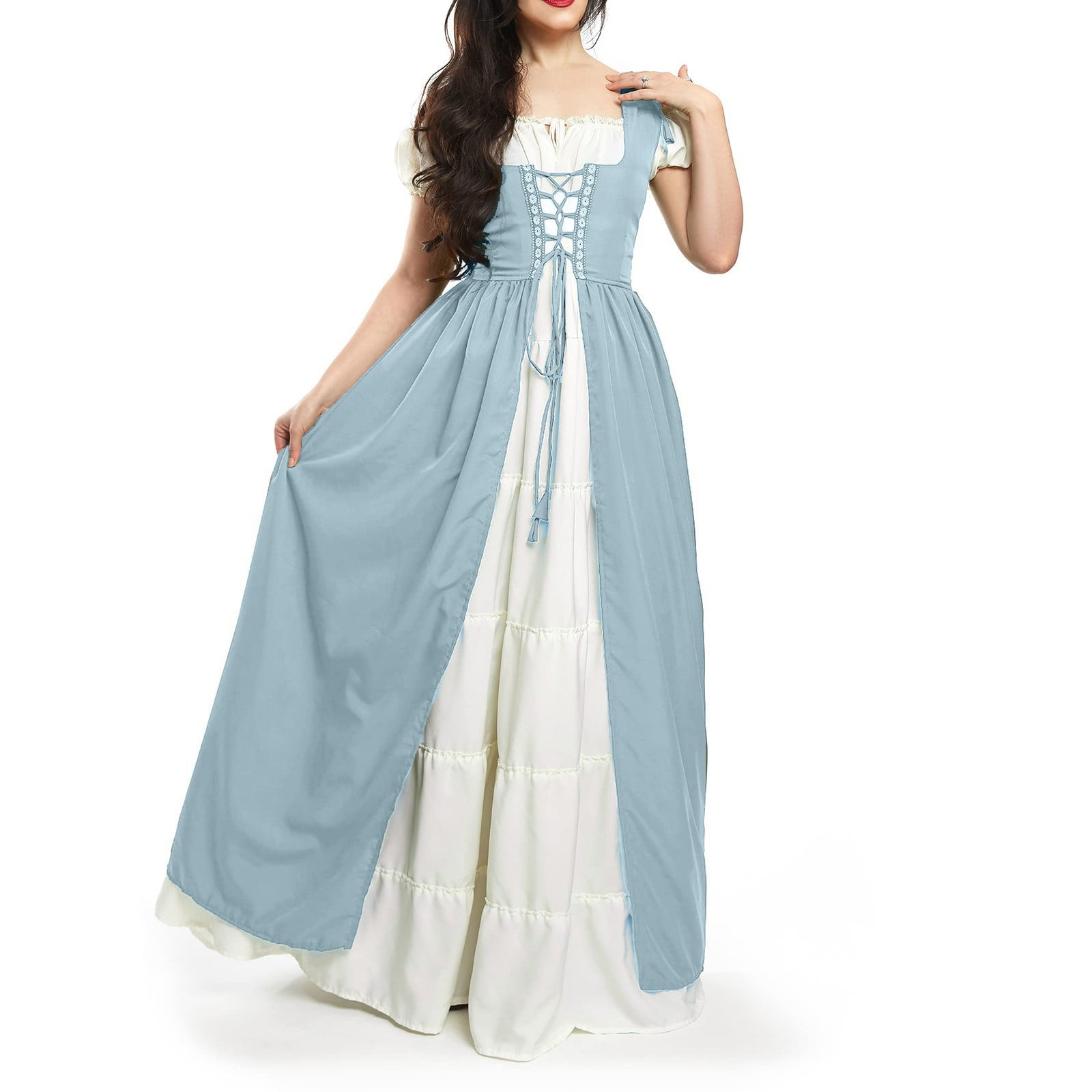 ASDFVBKG Women's Renaissance Dress Halloween Square Neck Dress Solid ...