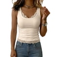 ASDFVBKG Women's Ribbed Tank Top V-Neck Sleeveless Lace Trim Basic Tops ...