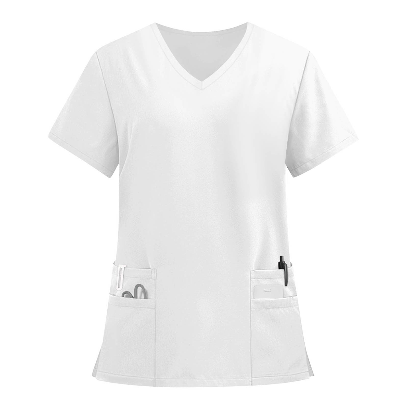 ASDFVBKG Women's Scrub Top Plus Size Short Sleeve V-Neck Solid Nursing ...