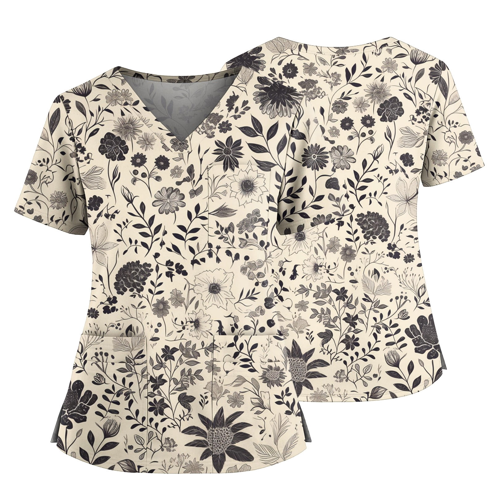 ASDFVBKG Women's Scrub Top Short Sleeve V-Neck Nursing Uniform with ...