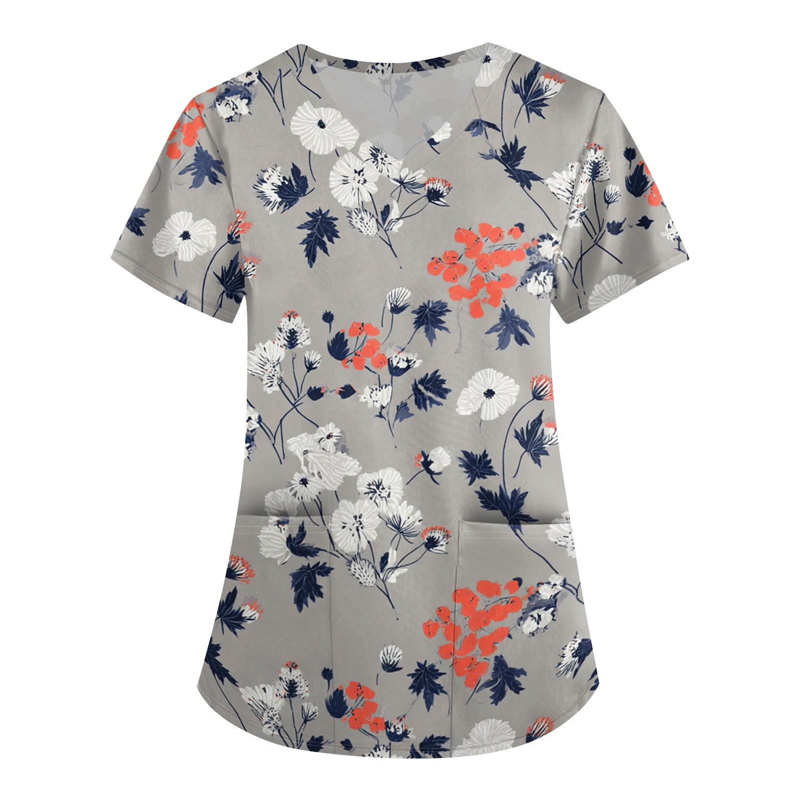 ASDFVBKG Women's Scrub Tops Short Sleeve V-Neck Shirts Fashion Casual ...