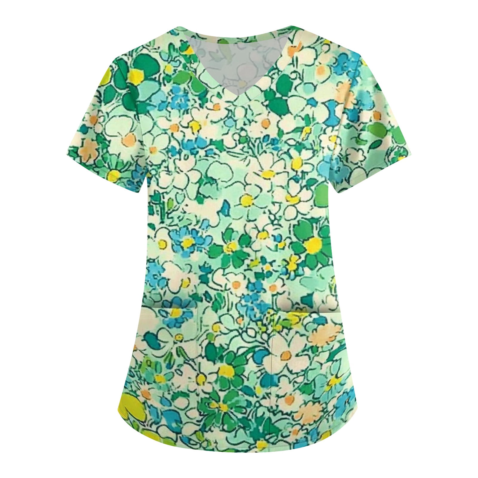 ASDFVBKG Women's Scrub Tops Short Sleeve V-Neck Shirts Fashion Casual ...