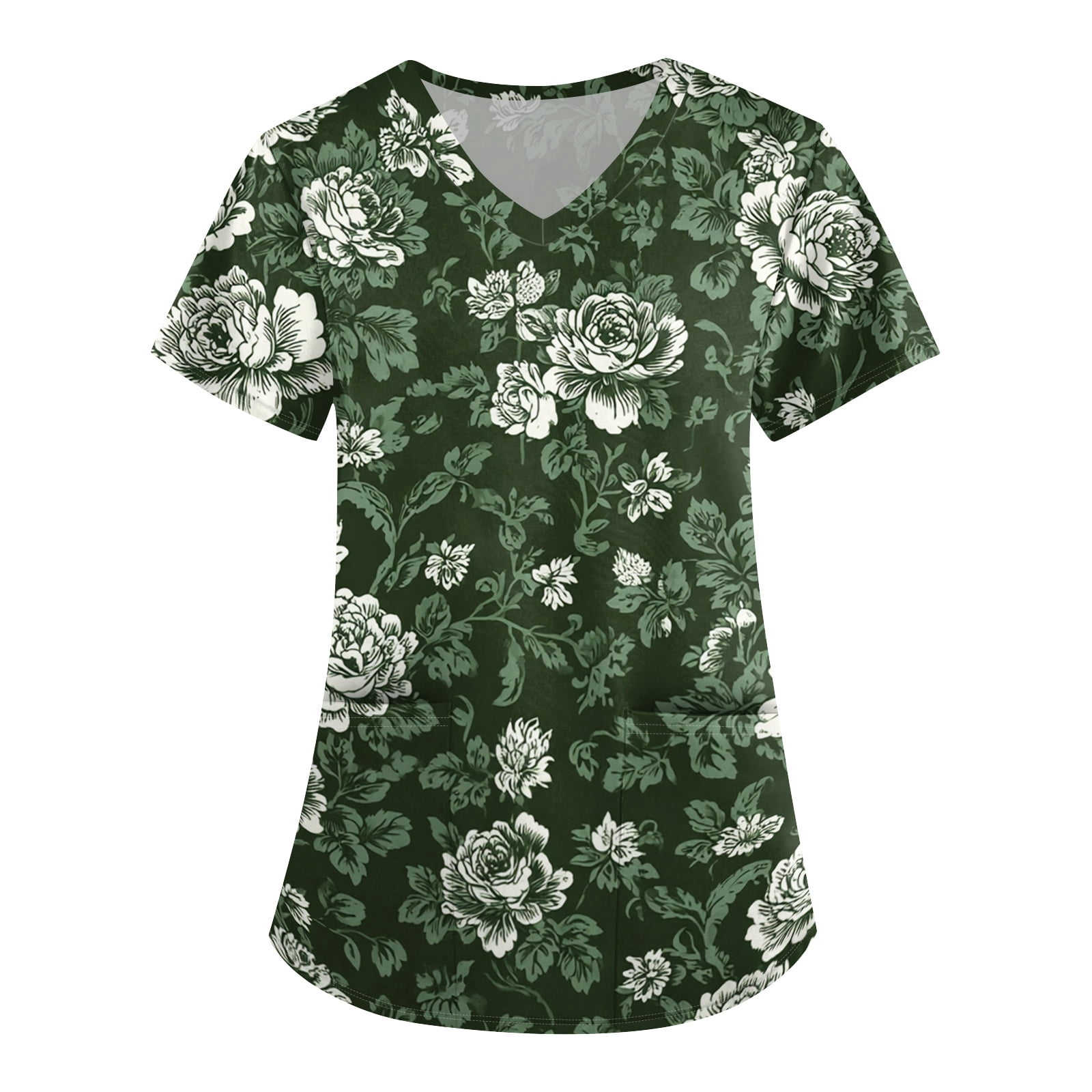 ASDFVBKG Women's Scrub Tops Short Sleeve V-Neck Shirts Fashion Casual ...