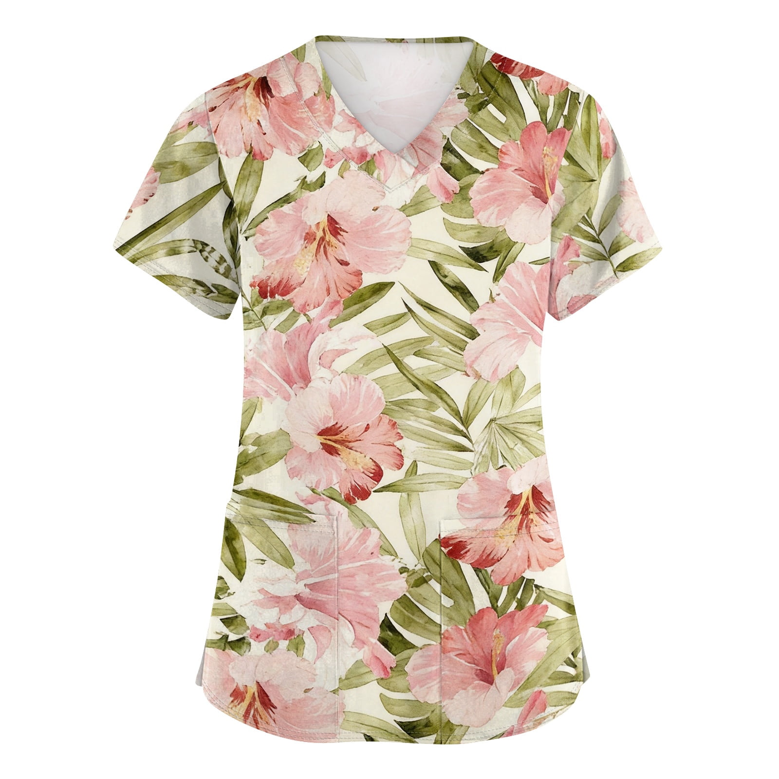 ASDFVBKG Women's Scrub Tops Short Sleeve V-Neck Shirts Fashion Casual ...