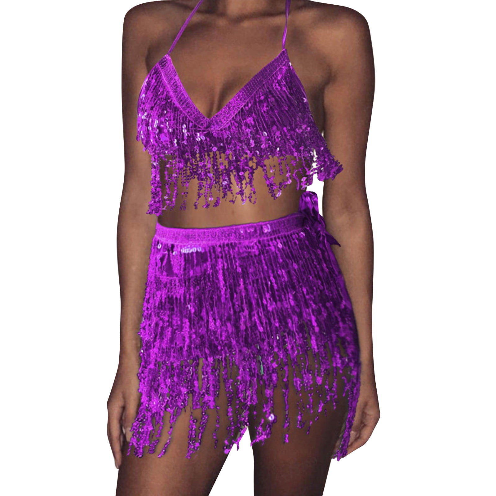 ASDFVBKG Women's Sequin Tassel Hip Scarf Fringe Skirt Belly Dance Skirt Halloween Party Festival ...