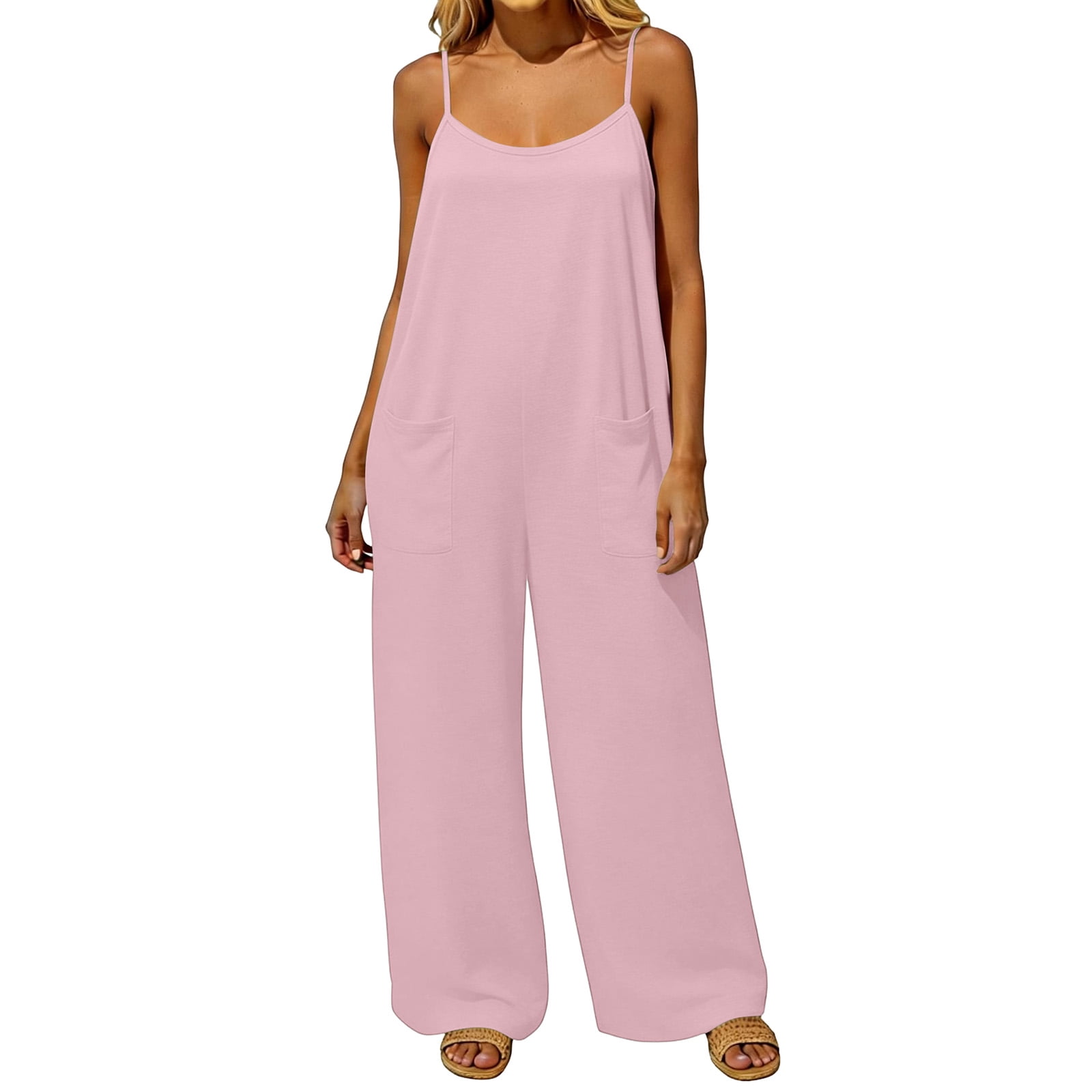 ASDFVBKG Women's Summer Sleeveless Jumpsuit Comfy Scoop Neck Wide Leg ...