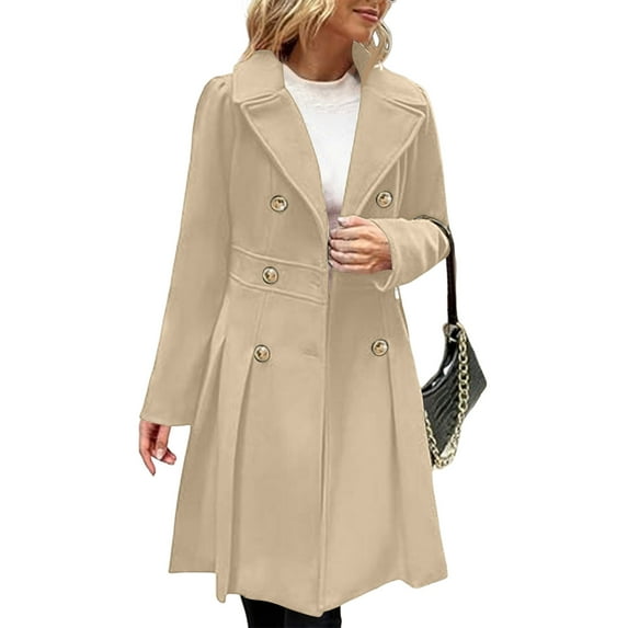 ASDFVBKG Women's Trench Coat Thermal Long Sleeve Notch Lapel Wool Blend ...