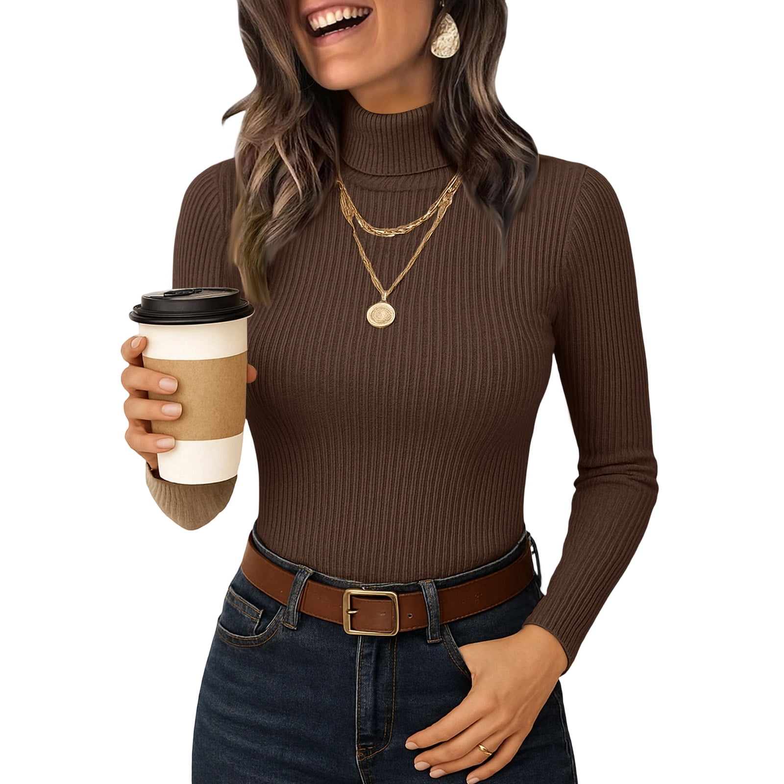 ASDFVBKG Women's Turtleneck Pullover Sweater Soft Slim Fit Knitted Long ...