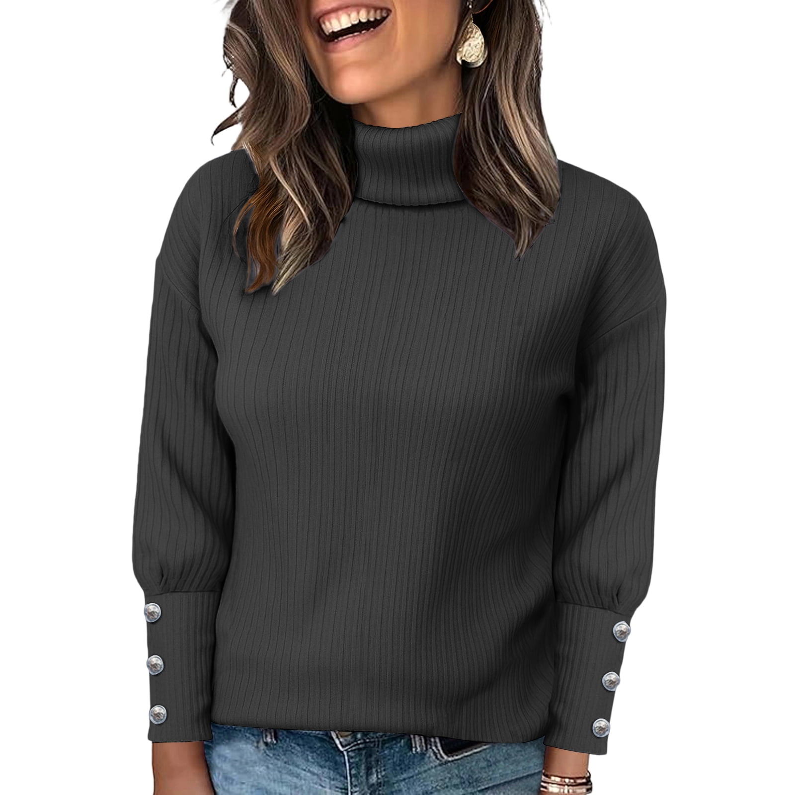 ASDFVBKG Women's Turtleneck Sweater Long Sleeve, Casual Comfortable ...