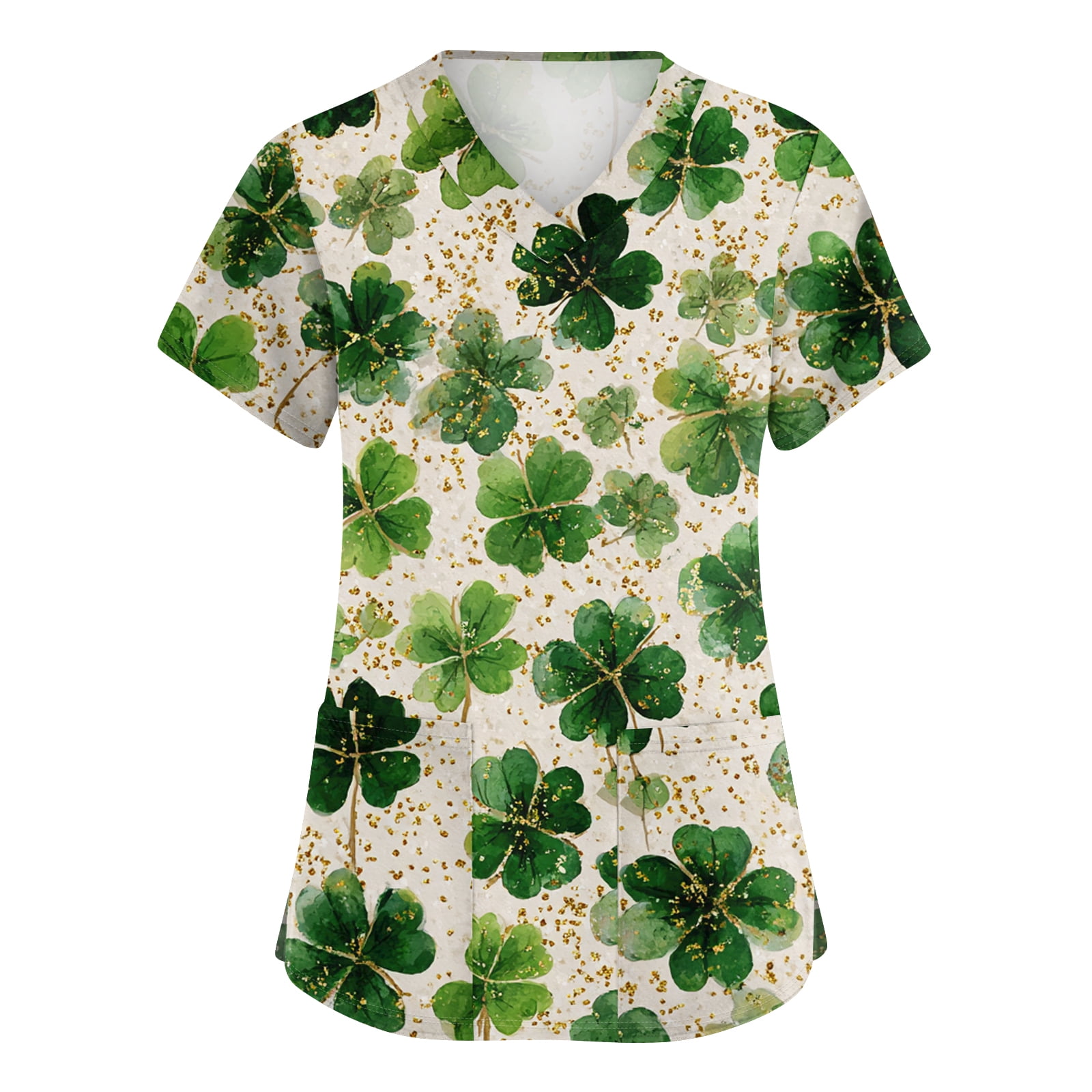 ASDFVBKG Women's V-Neck Scrub Top Short Sleeve Nursing Uniform Pocket ...