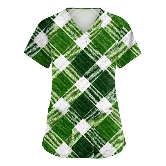 ASDFVBKG Women's V-Neck Scrub Top Short Sleeve Working Top Pocket Lucky ...