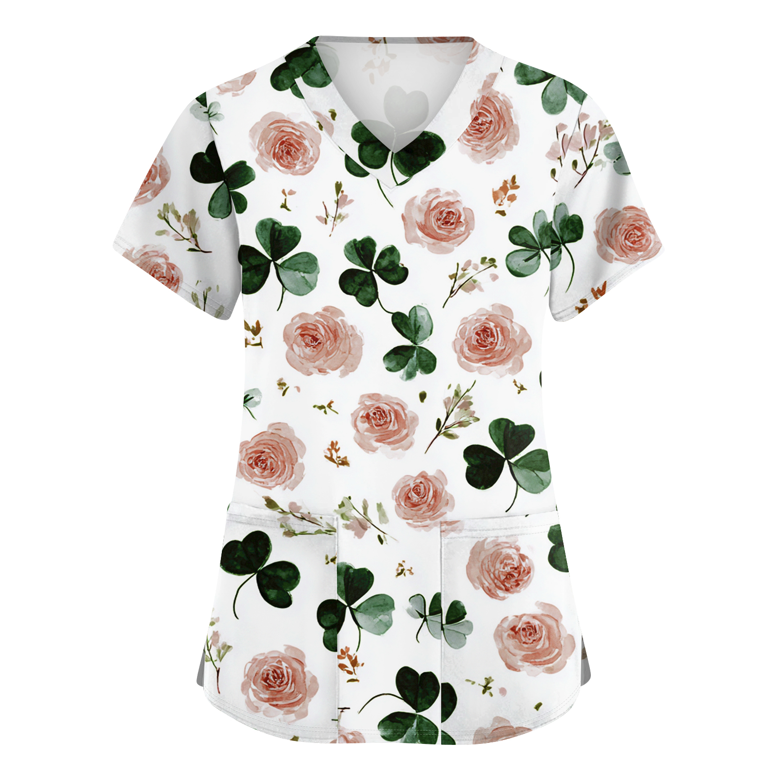 ASDFVBKG Women's V-Neck Scrub Top Short Sleeve Working Top with Pocket ...
