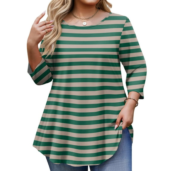 ASDFVBKG Womens 3/4 Sleeve Tops Casual Plus Size Crew Neck T-Shirt ...