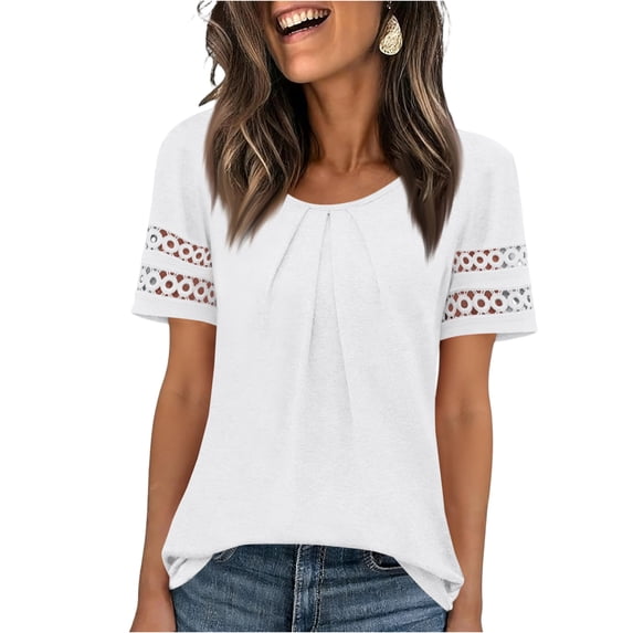 ASDFVBKG Womens Blouses Spring Tops Summer Crewneck Short Sleeve ...