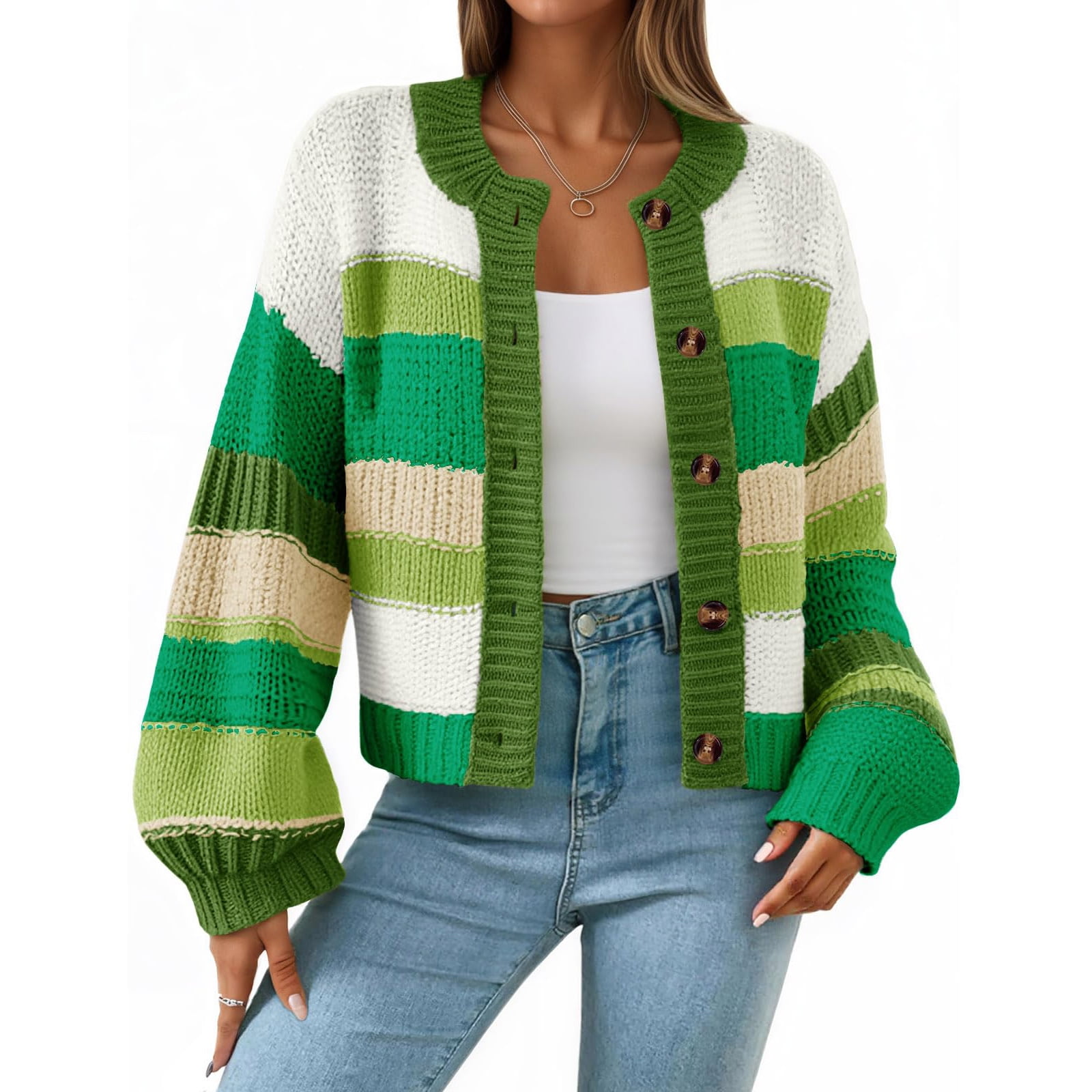 ASDFVBKG Womens Cardigans Color Block Long Sleeve Fashion Sweaters Open ...