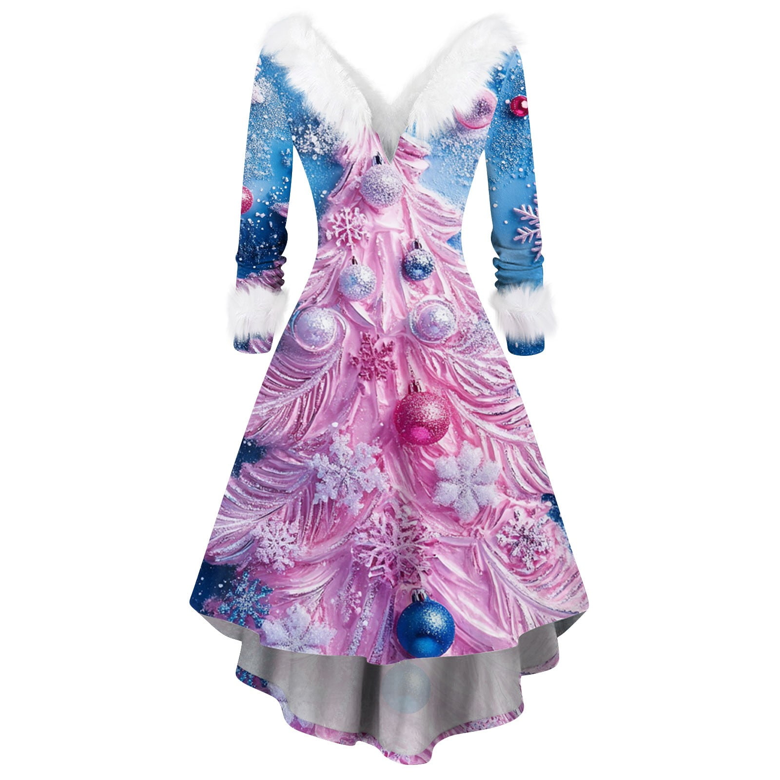 ASDFVBKG Womens Christmas Dress Furry V Neck Long Sleeve Casual Dress ...
