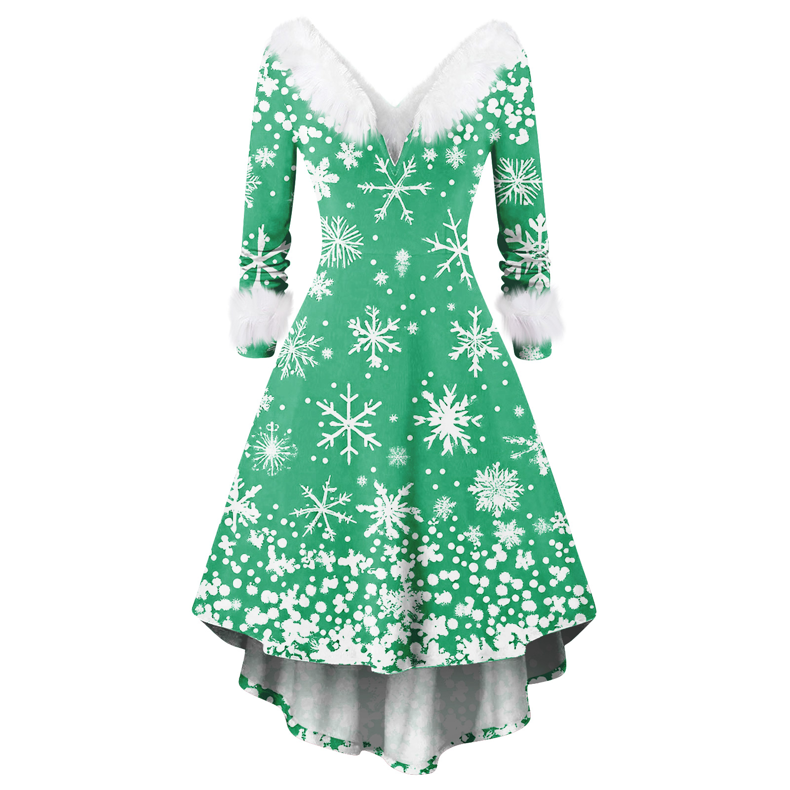 ASDFVBKG Womens Christmas Dresses Long Sleeve Faux Fur V Neck Trendy ...