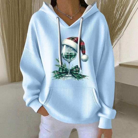 ASDFVBKG Womens Christmas Hoodies Sweatshirts Long Sleeve Oversize ...