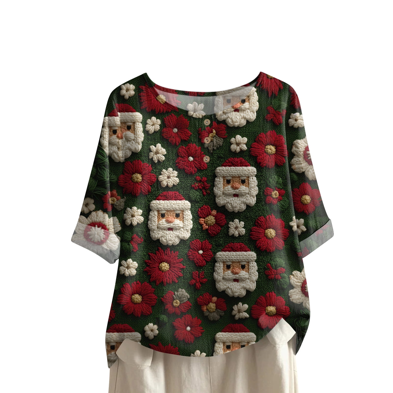 ASDFVBKG Womens Christmas Tops Cotton and Linen Half Sleeve Crew Neck ...