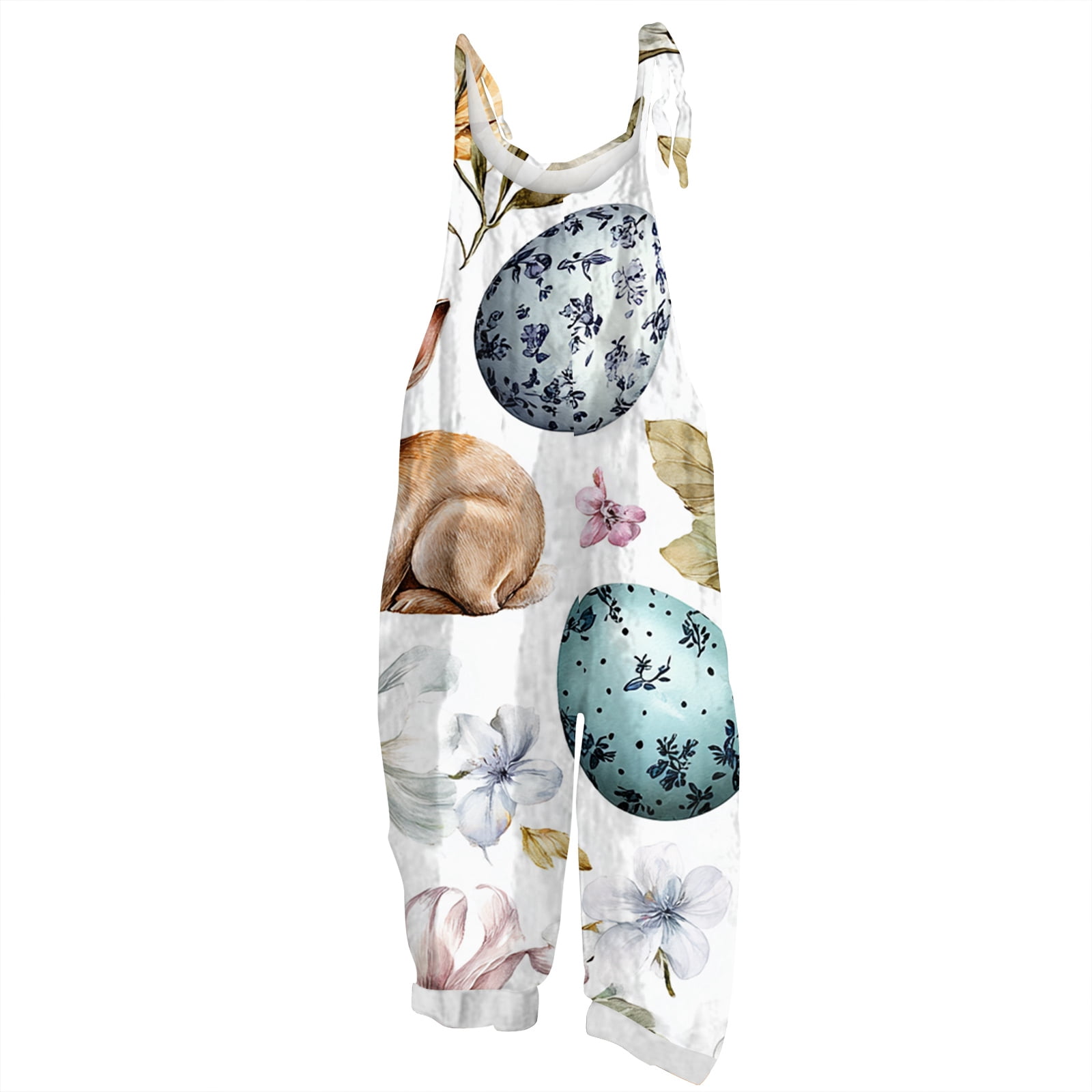 ASDFVBKG Womens Easter Jumpsuit Plus Size Cotton Ribbed Knit Wide Leg ...