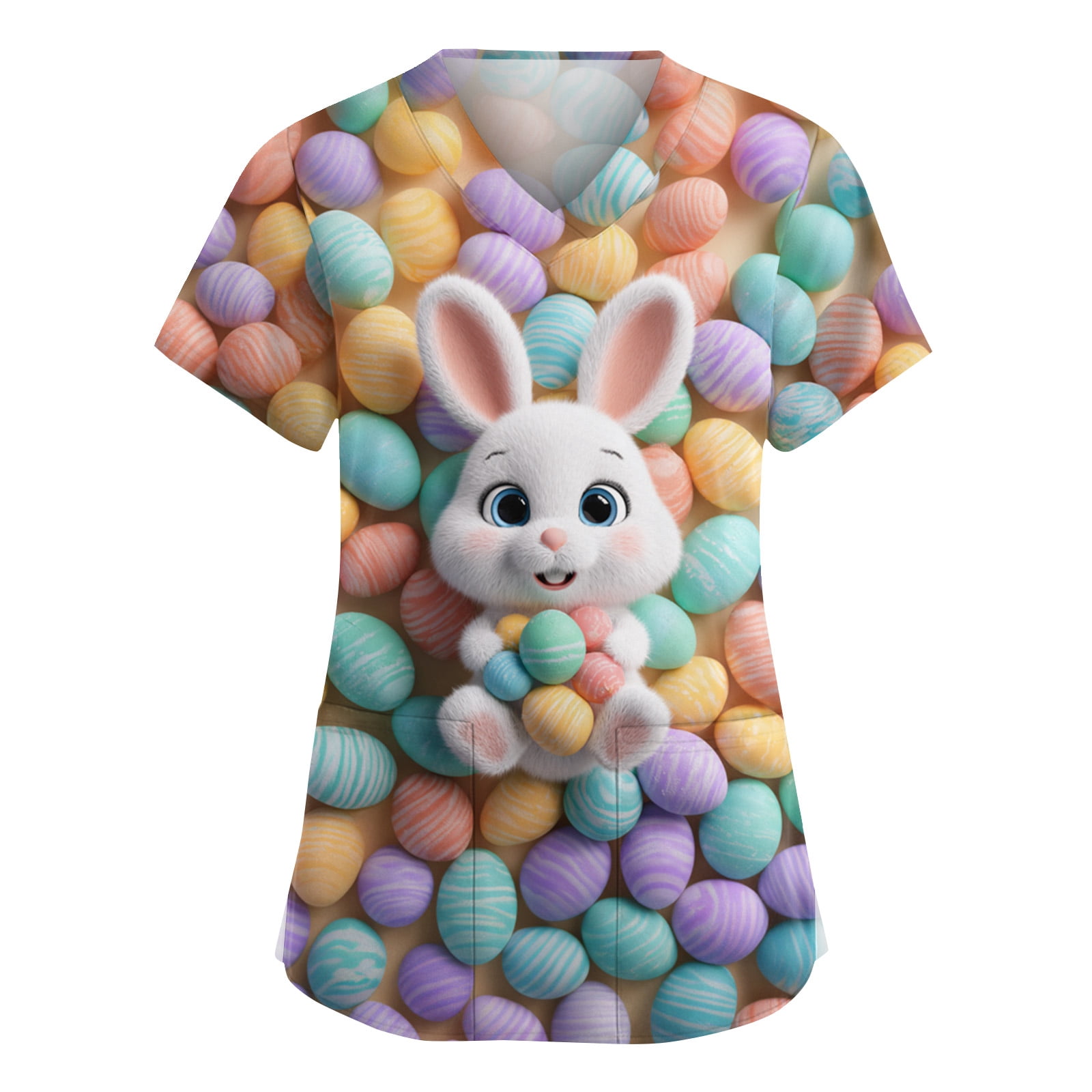 ASDFVBKG Womens Easter Scrubs Top, Plus Size Short Sleeve V Neck Cute ...