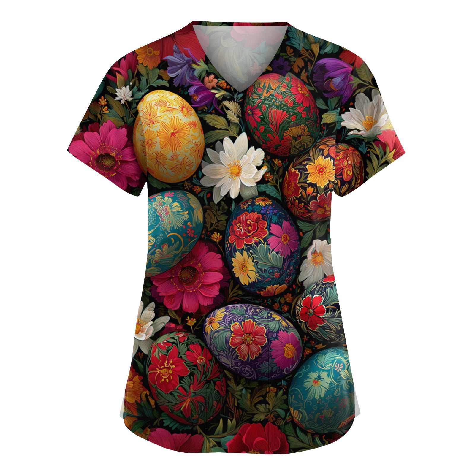 ASDFVBKG Womens Easter Scrubs Top, Plus Size Short Sleeve V Neck Rabbit ...