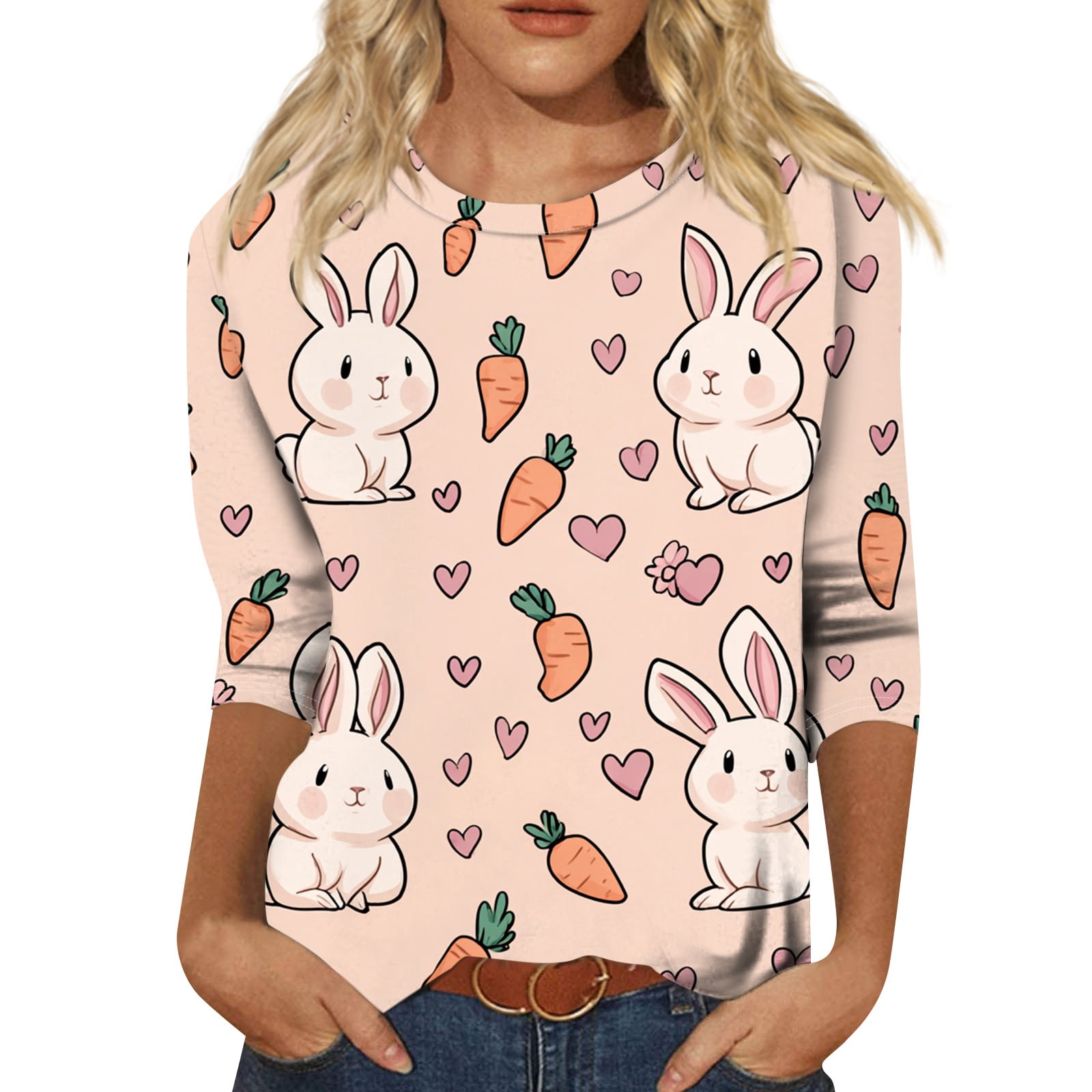 ASDFVBKG Womens Fall Shirts Crew Neck 3/4 Length Sleeve Shirts Dressy ...