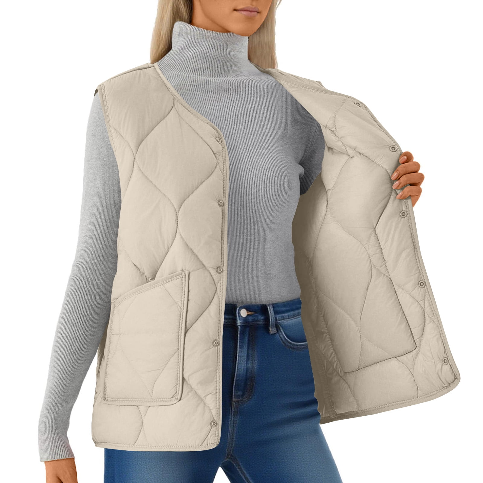 ASDFVBKG Womens Fleece Vest Sleeveless Plus Size Lightweight V-Neck ...