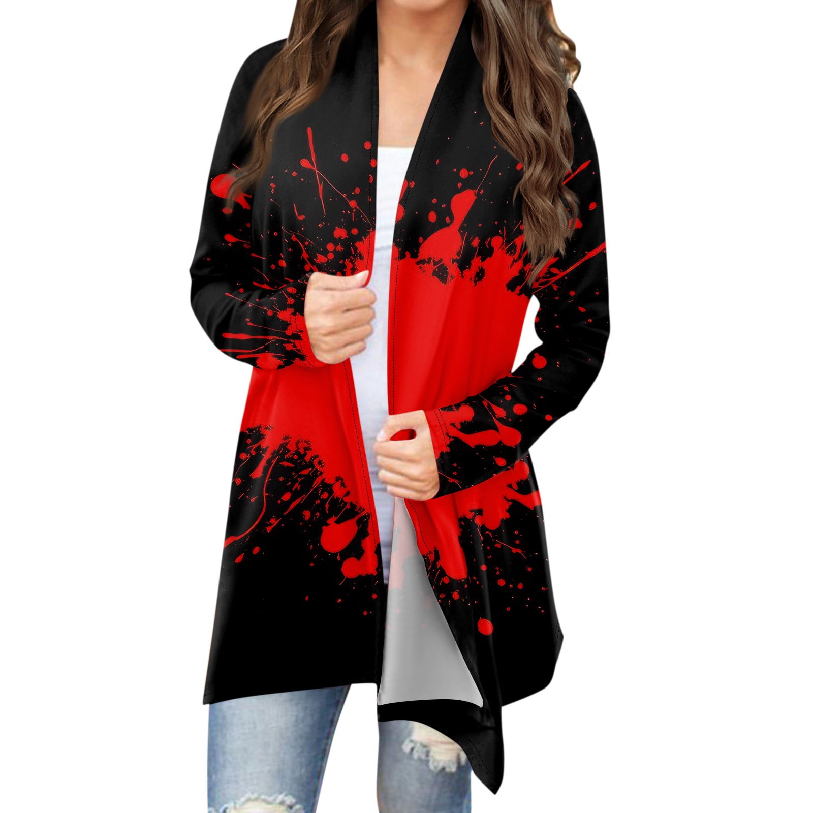 ASDFVBKG Womens Halloween Cardigans Ghost Palm Graphic Medium Length ...
