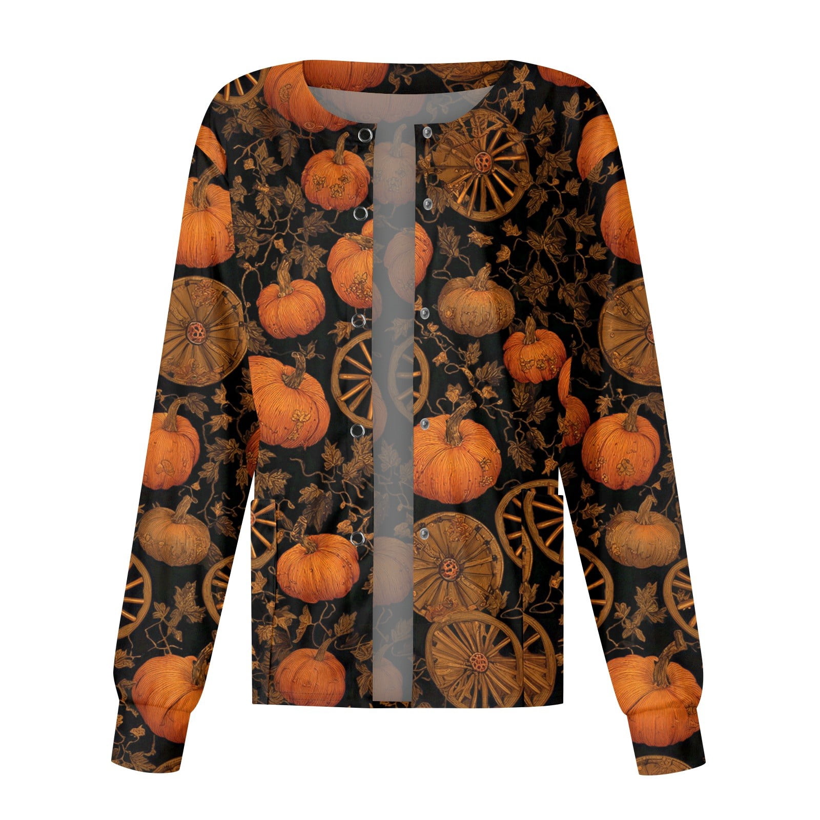 ASDFVBKG Womens Halloween Scrub Jackets Snap Front Long Sleeve Blouse ...