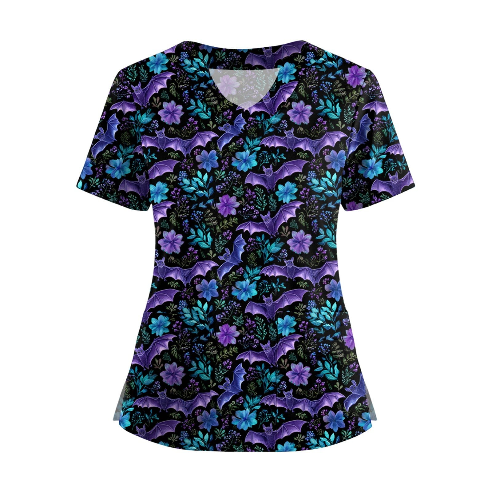 ASDFVBKG Womens Halloween Scrub Top Pumpkin Bat Graphic Short Sleeve ...