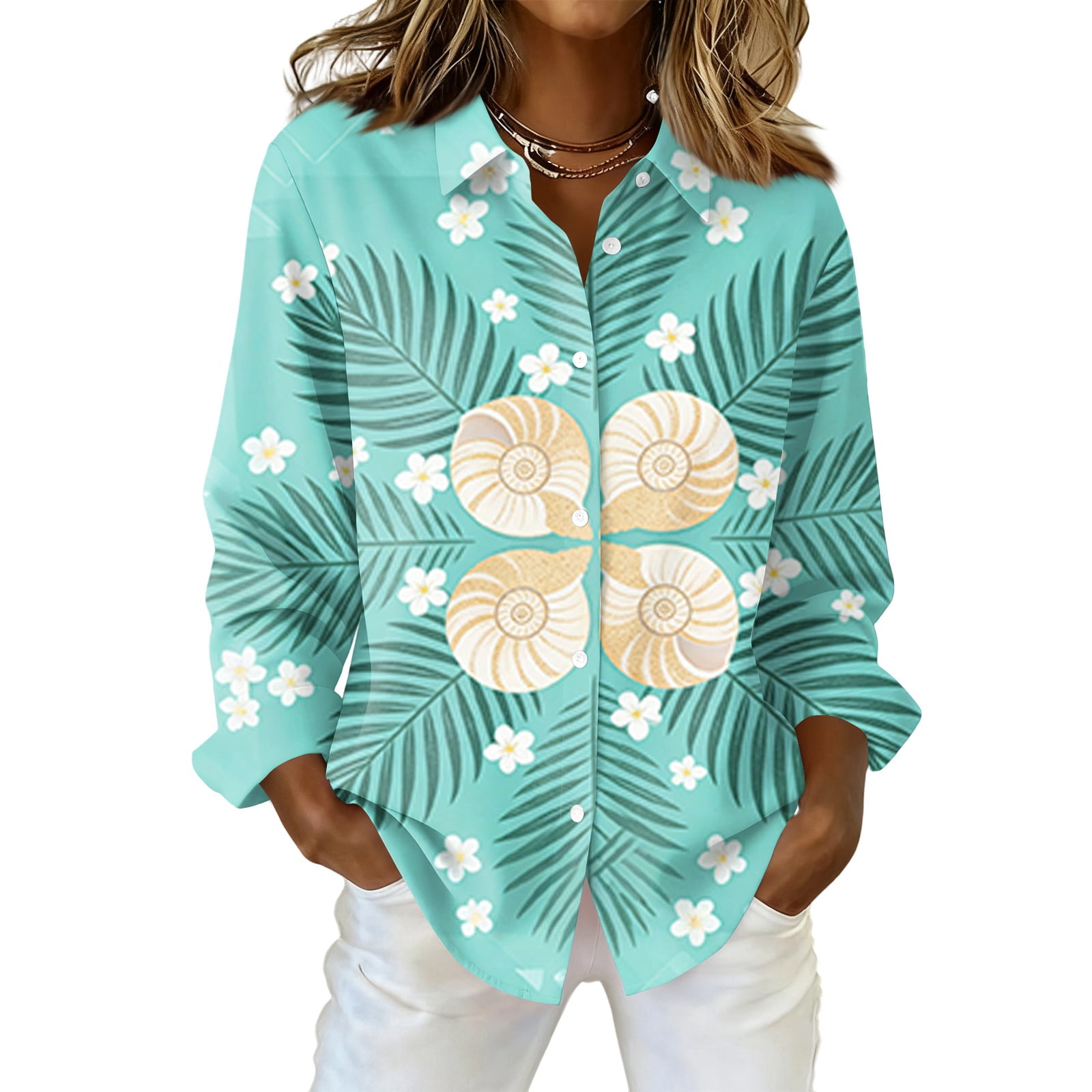 ASDFVBKG Womens Hawaiian Casual Tops Dressy Boho Long Sleeve V Neck ...