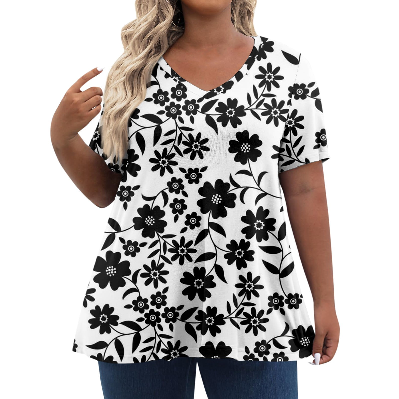 ASDFVBKG Womens Plus Size Summer Tops Fashion Plus Size Spring Tops V ...