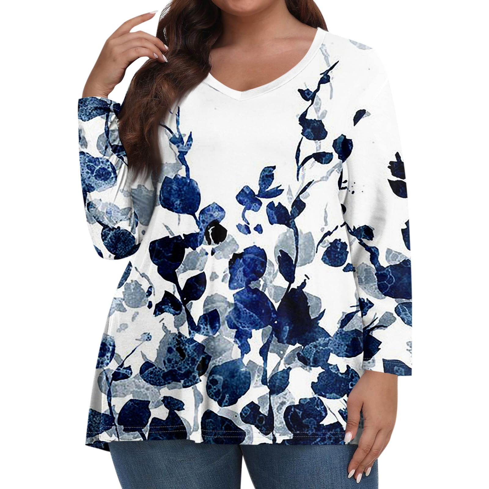 ASDFVBKG Womens Plus Size Tops 4x-5x Womens 5x Blouse V Neck Floral ...