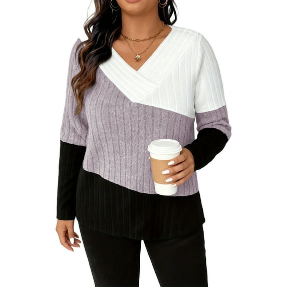 ASDFVBKG Womens Plus Size Tops V Neck Long Sleeve Cozy Top Dressy ...