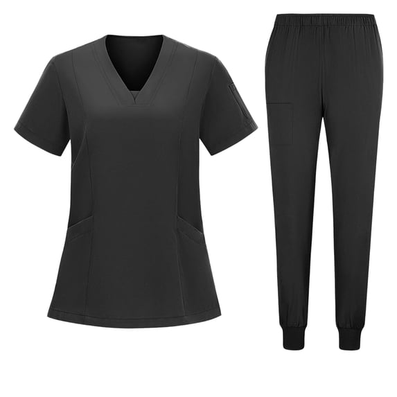 ASDFVBKG Womens Scrub Set V Neck Short Sleeve Jogger Suits with Pockets ...