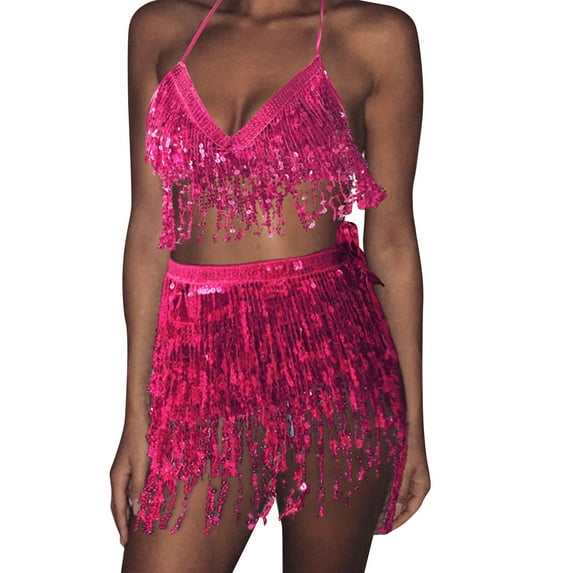 ASDFVBKG Womens Sequin Tassel Hip Scarf Fringe Skirt Belly Dance Skirt ...