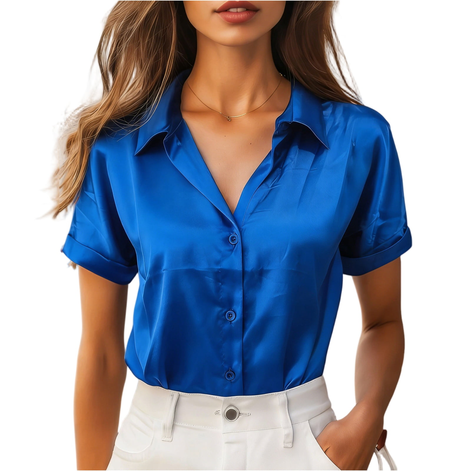 ASDFVBKG Womens Silk Satin Blouses Summer Casual V Neck Shirt Work ...