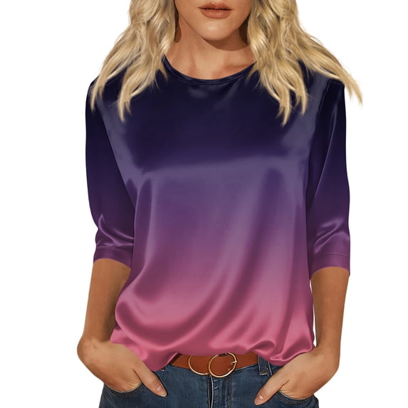 ASDFVBKG Womens Summer Satin Silk Half Sleeve Shirt Cozy Crew Neck ...