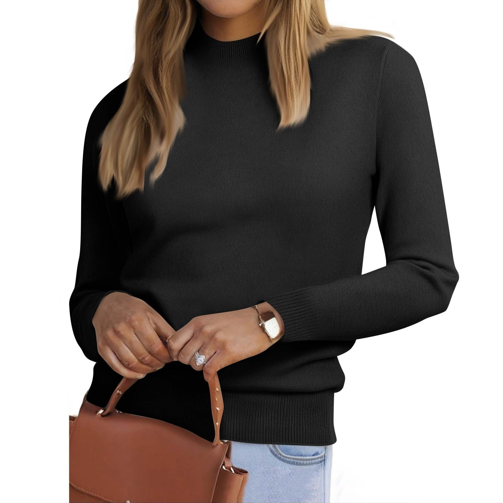 ASDFVBKG Womens Sweaters Long Sleeve Round Neck Loose Fit Knitted ...