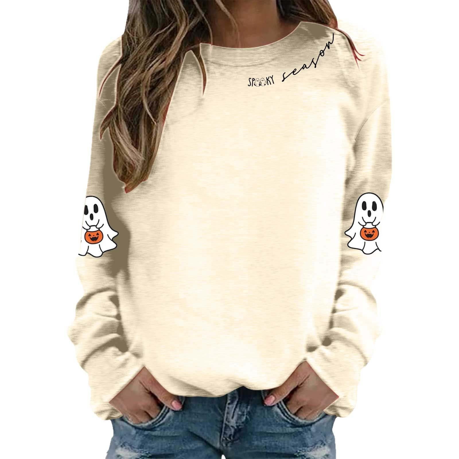 ASDFVBKG Womens Sweatshirt Halloween Horror Long Sleeve Ghost Graphic ...